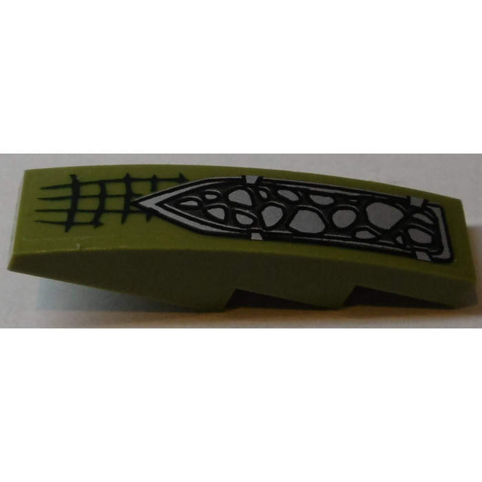 LEGO Olive Green Slope 1 x 4 Curved with Silver Scales Sticker (11153 ...
