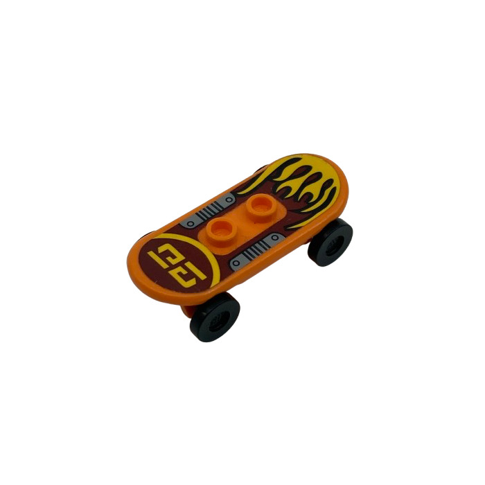 LEGO Minifig Skateboard with Black Wheels with Yellow Flames and Silver ...