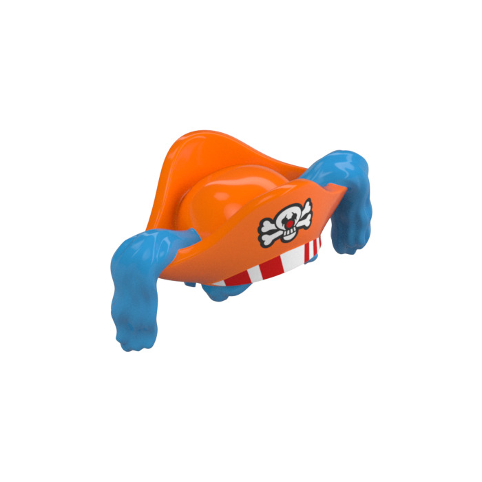 LEGO Orange Pirate Hat with Skull and Bones with Dark Azure Ponytails ...