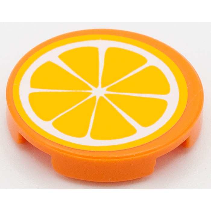 LEGO Orange Tile 2 x 2 Round with Citrus Fruit Sticker with "X" Bottom ...