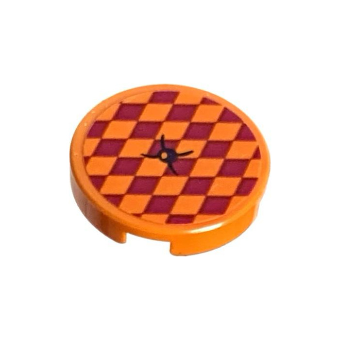 LEGO Orange Tile 2 x 2 Round with Seat Cushion Checkered Sticker with ...