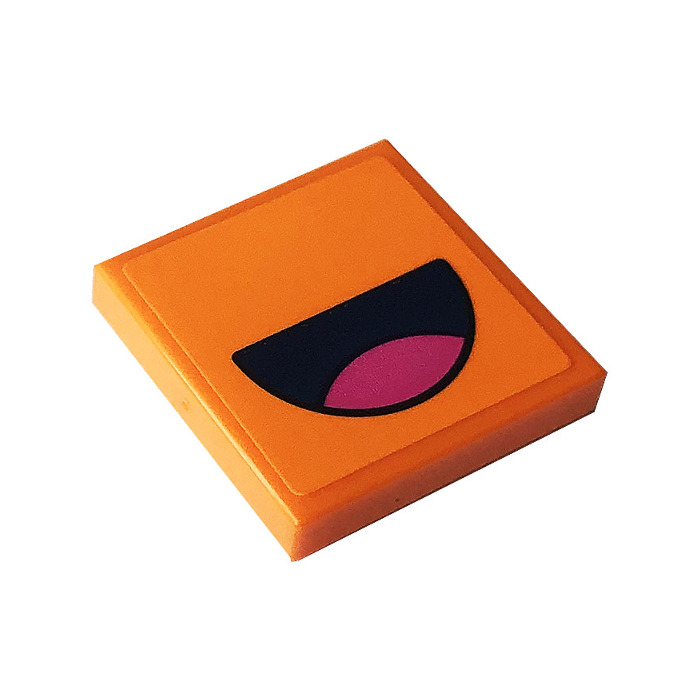 LEGO Orange Tile 2 x 2 with Open Mouth, Tongue Sticker with Groove ...