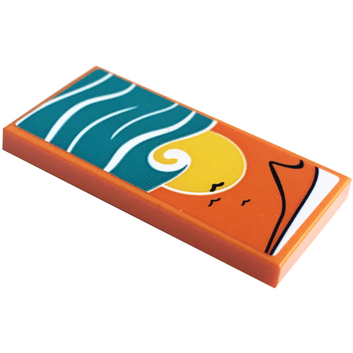 LEGO Orange Tile 2 x 4 with Blanket, Waves, Birds, Sun Sticker (87079 ...