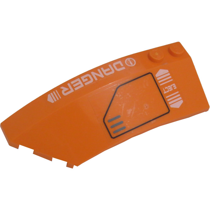 LEGO Wedge 3 x 8 x 2 Curved Left with Black Panel and White Danger and ...