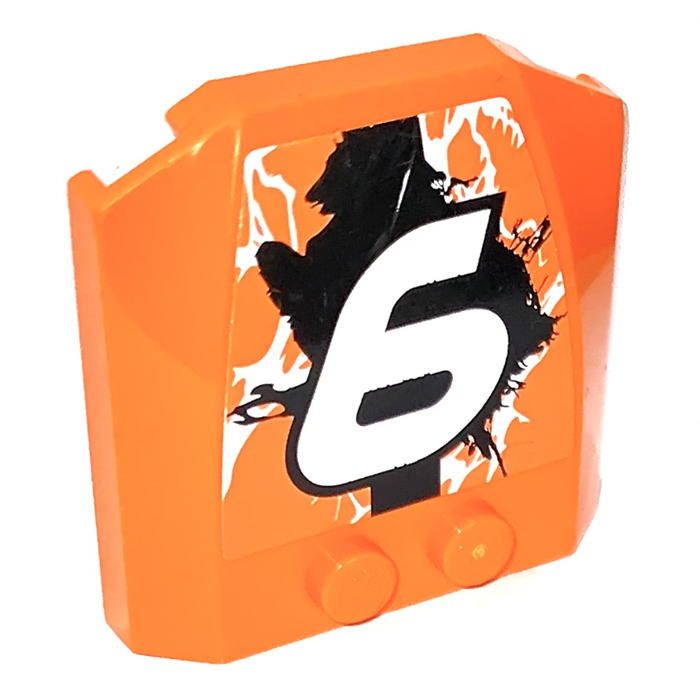 LEGO Orange Wedge 4 x 4 Curved with White '6' Sticker (45677) | Brick ...