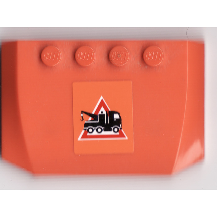 LEGO Orange Wedge 4 x 6 Curved with Tow Truck in Red Triangle Sticker ...