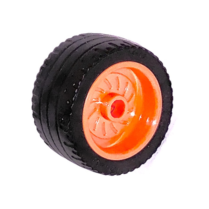 LEGO Orange Wheel Rim Ø18 x 12 with Axle Hole with Tire Ø24 x 12 Low ...