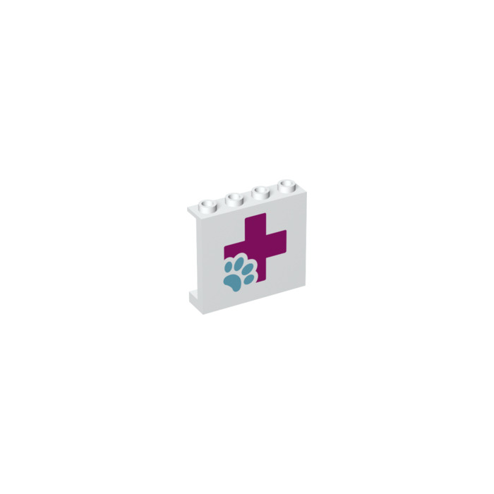 LEGO Panel 1 x 4 x 3 with Pink + with light blue paw print with Side ...