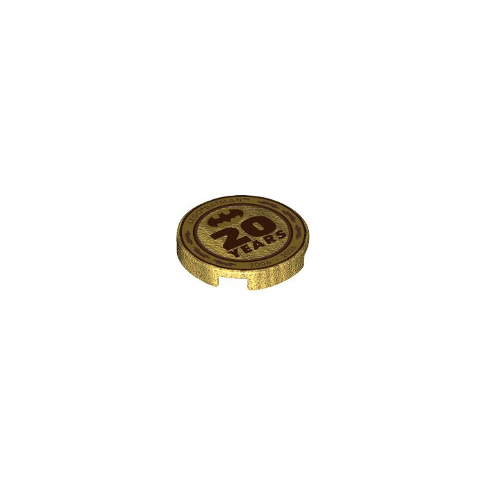 LEGO Pearl Gold Tile 2 x 2 Round with Batman Logo and ‘20 YEARS’ with ...