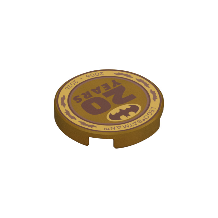 LEGO Pearl Gold Tile 2 x 2 Round with Batman Logo and ‘20 YEARS’ with ...