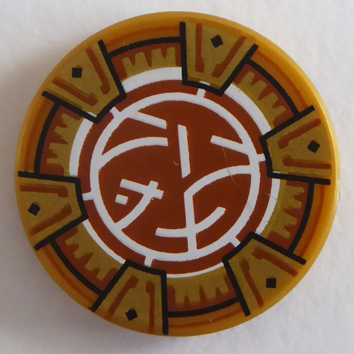 LEGO Pearl Gold Tile 2 x 2 Round with Chevrons, and Gold Frame with ...