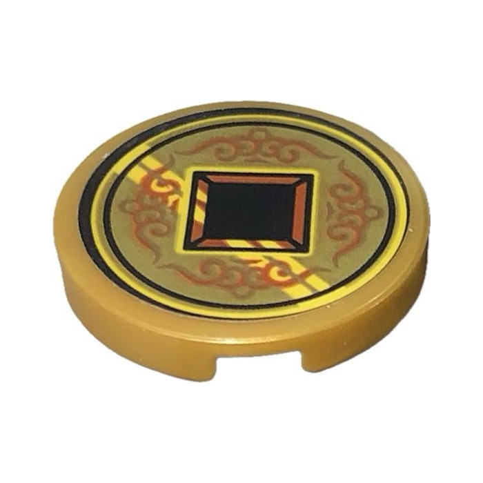 LEGO Pearl Gold Tile 2 x 2 Round with Chinese Coin Sticker with Bottom ...