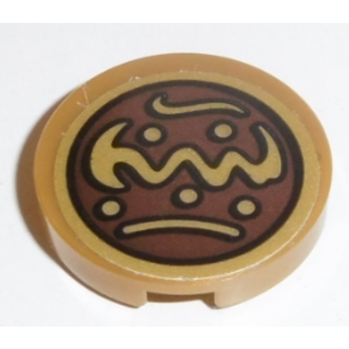 LEGO Pearl Gold Tile 2 x 2 Round with Gold Dots and Curved Lines ...