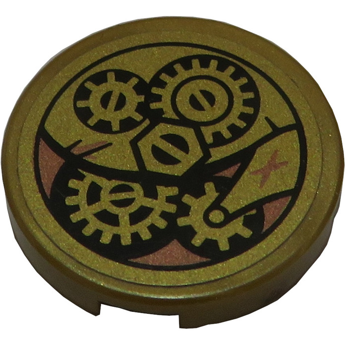 LEGO Pearl Gold Tile 2 x 2 Round with Golden Cog Wheels From Set 70754 ...