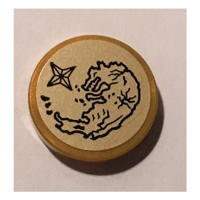 LEGO Pearl Gold Tile 2 x 2 Round with Map Sticker with Bottom Stud ...