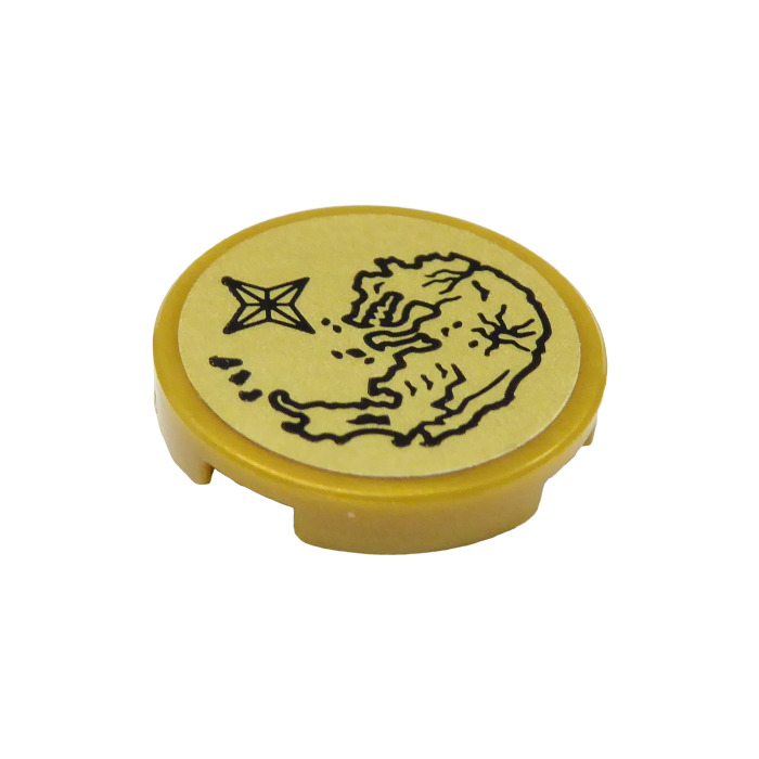 LEGO Pearl Gold Tile 2 x 2 Round with Map Sticker with Bottom Stud ...