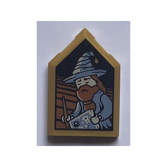 LEGO Pearl Gold Tile 2 x 3 Pentagonal with Sleeping Wizard Portrait ...