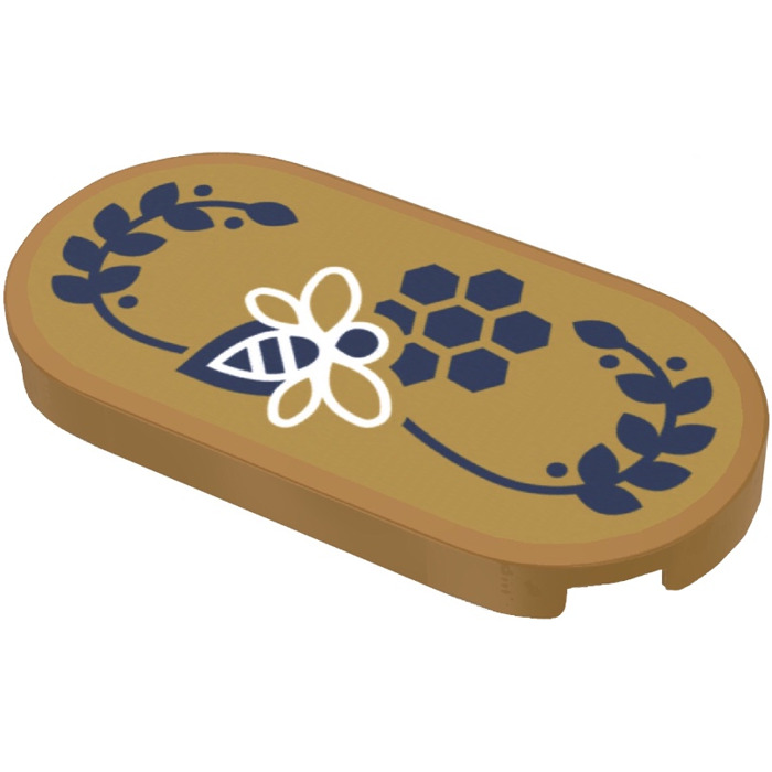 LEGO Pearl Gold Tile 2 x 4 with Rounded Ends with Bee and Honeycomb ...