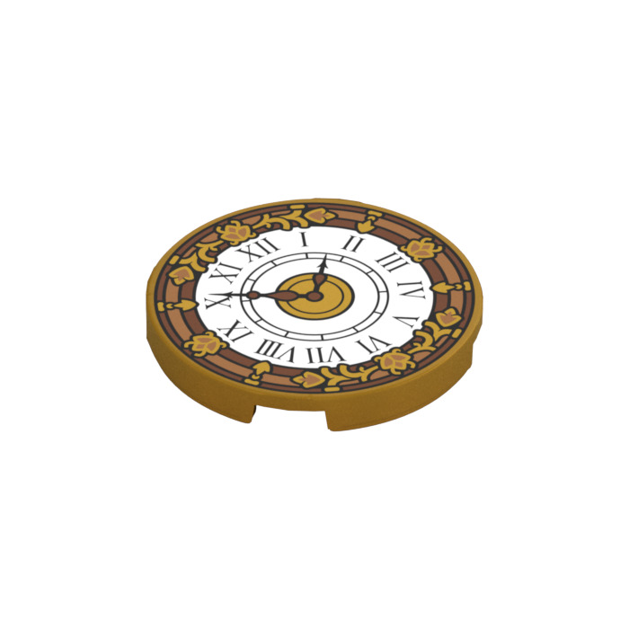 LEGO Tile 3 x 3 Round with Clock Face with Gold Decorations (67095 / ...