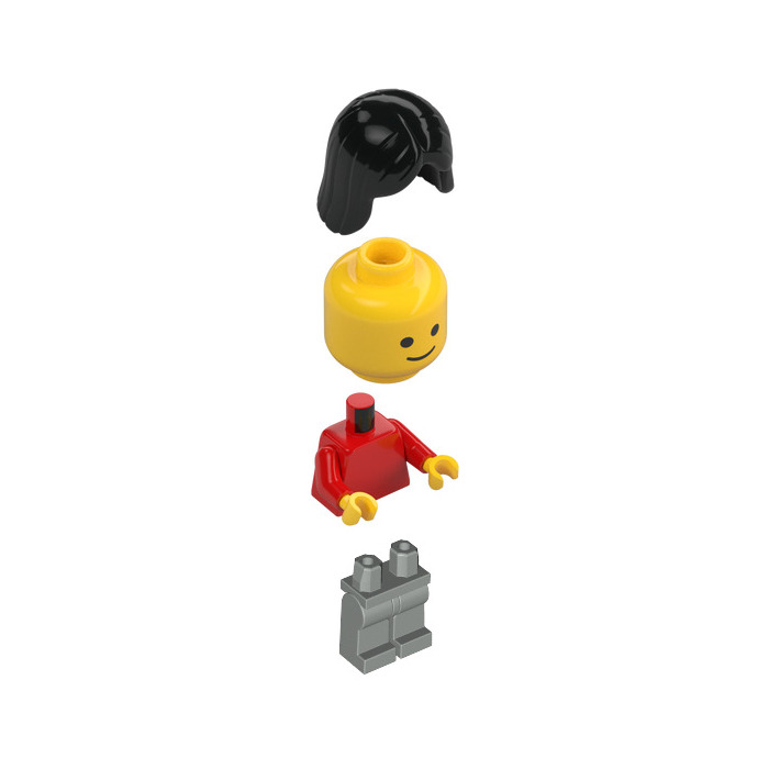 LEGO Person with Red Top and Black Hair with Ponytails Minifigure ...