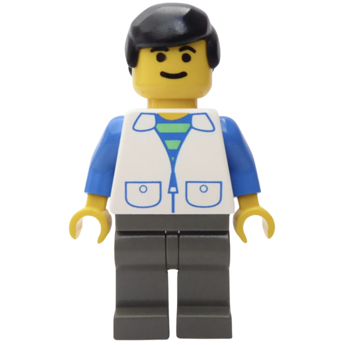 LEGO Person with White Suit with 2 Pockets, Black Hair Minifigure ...