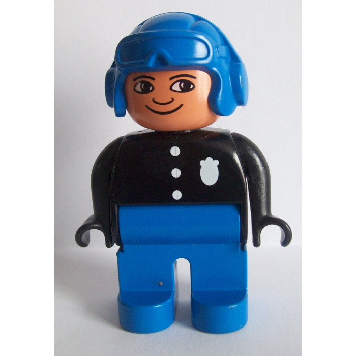 LEGO Pilot with Black Top with Badge and Blue Helmet Duplo Figure ...