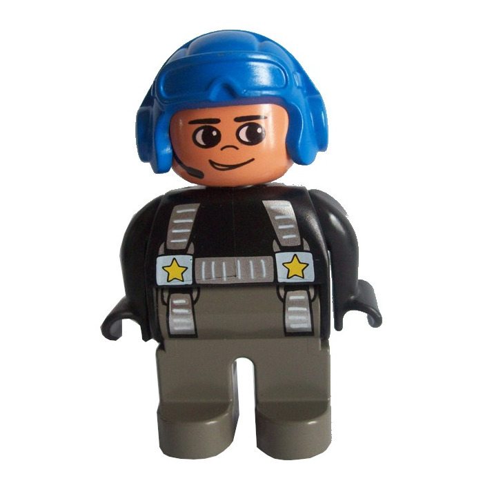 LEGO Pilot with Black Top with Harness and Blue Helmet Duplo Figure ...