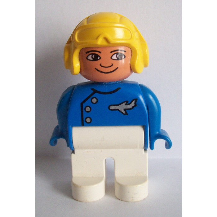 LEGO Pilot with Blue Jacket and Yellow Helmet (Turned Down Nose) Duplo ...