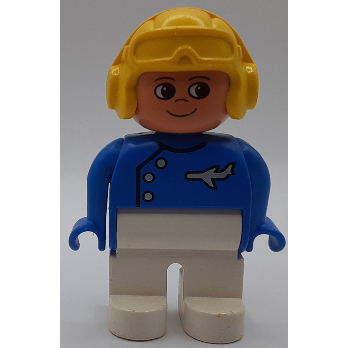 LEGO Pilot with Blue Jacket and Yellow Helmet (Turned Up Nose) Duplo ...