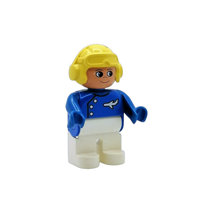 LEGO Pilot with Blue Jacket and Yellow Helmet (Turned Up Nose) Duplo ...