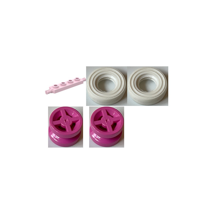 LEGO Pink Plate 1 x 4 with Wheel Holders, Dark Pink Wheel Rims and ...
