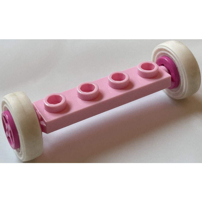 LEGO Rosa Plate 1 x 4 with Wheel Holders, Dark Pink Wheel Rims and ...