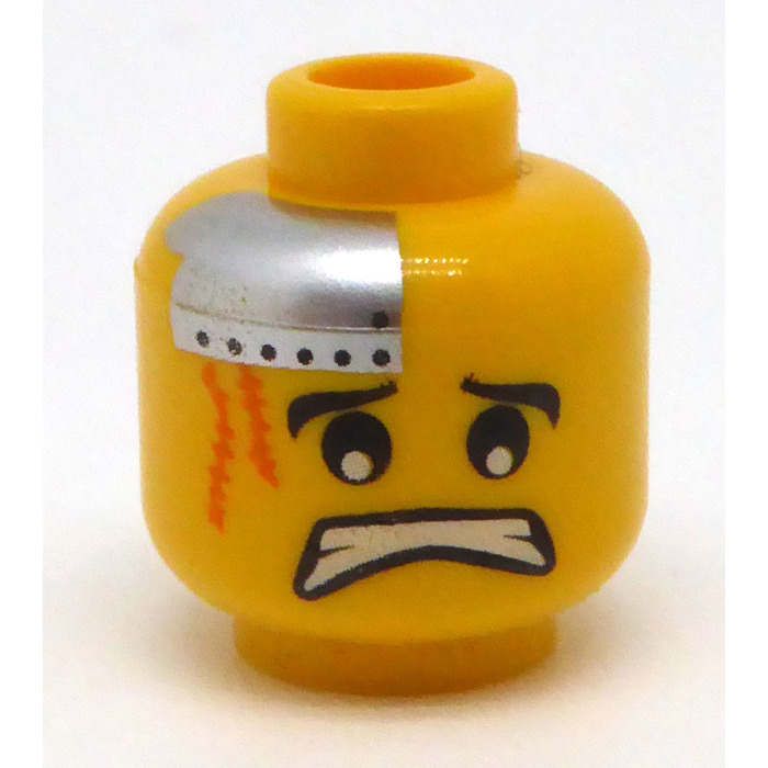 LEGO Plain Head with Silver Plate and Orange Scars, Determined / Scared ...