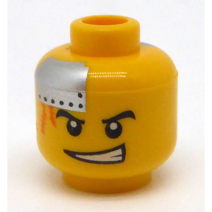 LEGO Plain Head with Silver Plate and Orange Scars, Determined / Scared ...
