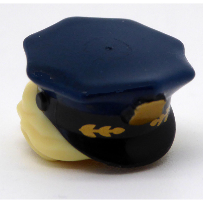 LEGO Police Cap with Bright Light Yellow Hair Bun and Dark Blue Top ...