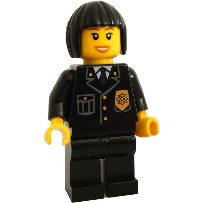 LEGO Police Officer in Black Uniform with Black Hair Minifigure | Brick ...