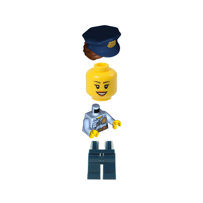 LEGO Police Woman with Hat, Hair in Bun and Open Smile Minifigure ...