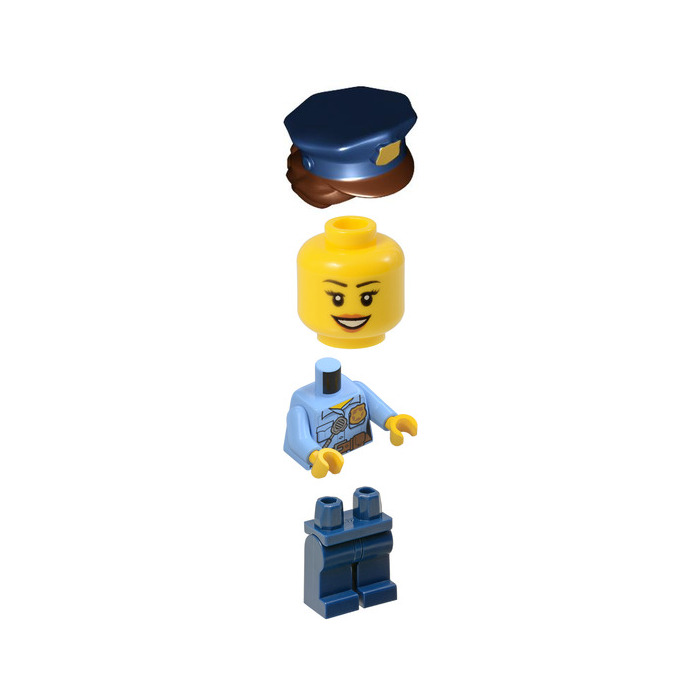 LEGO Police Woman with Hat, Hair in Bun and Open Smile Minifigure ...