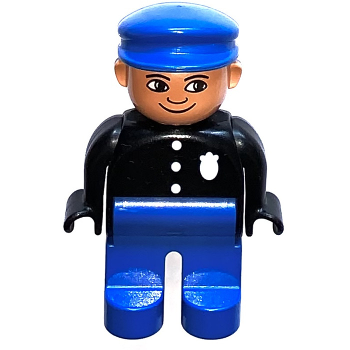 LEGO Policeman with Black Top with Buttons and Blue Hat (Turned Down ...