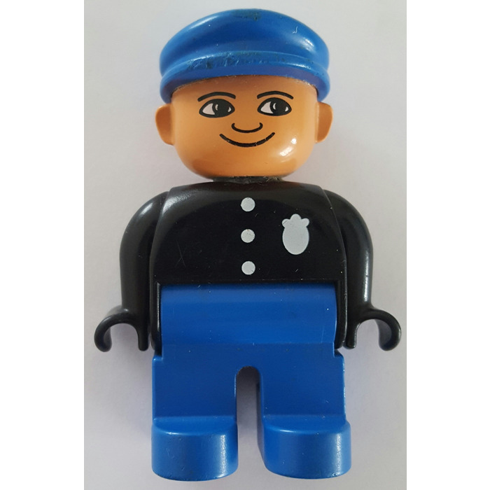 LEGO Policeman with Black Top with Buttons and Blue Hat (Turned Down ...