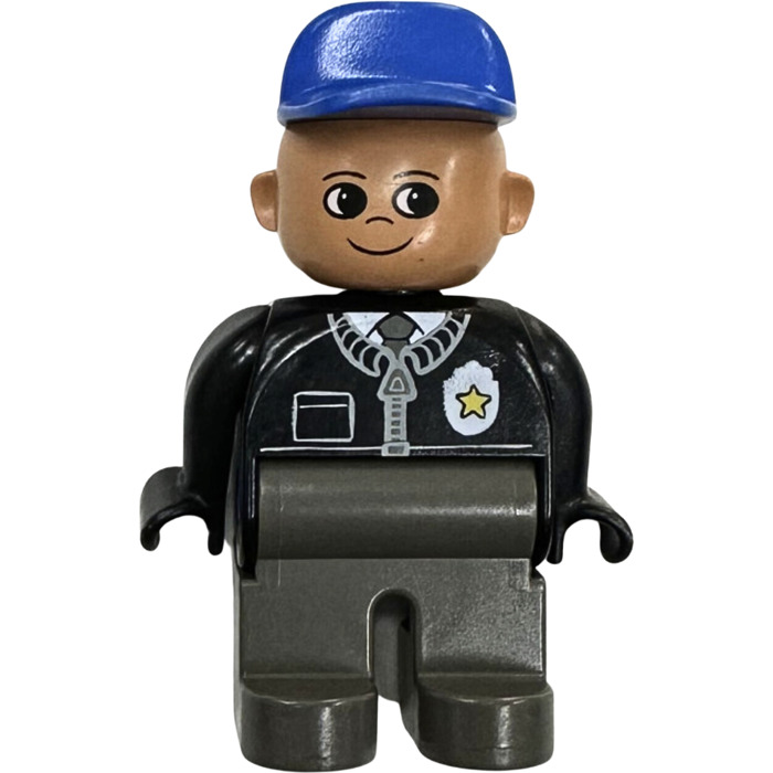 LEGO Policeman with Black Top with Zipper and Blue Cap Duplo Figure ...