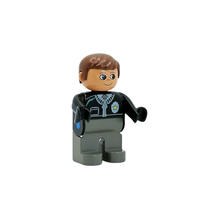 LEGO Policeman with Black Top with Zipper and Brown Hair Primo Figure ...