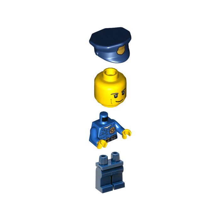LEGO Policeman with Dark Blue Police Hat with Golden Badge Minifigure ...