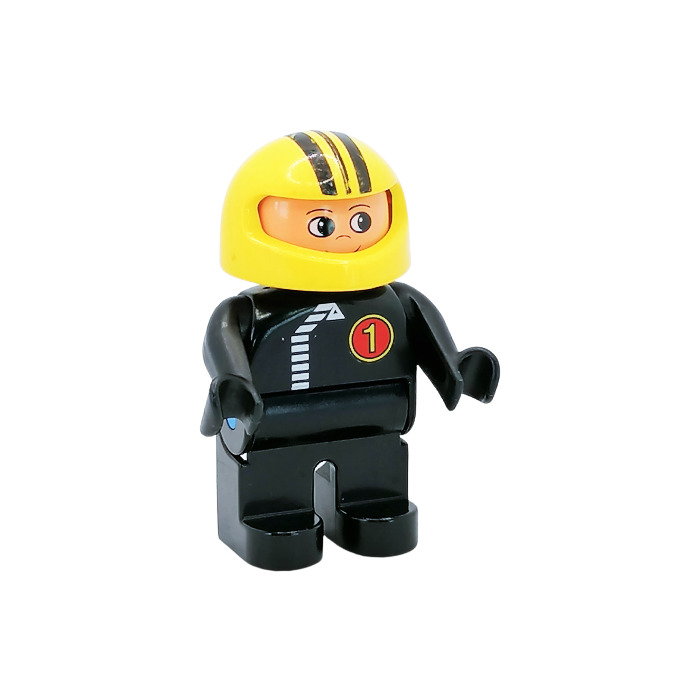 LEGO Racing Driver with Black #1 Suit and Yellow Helmet Duplo Figure ...