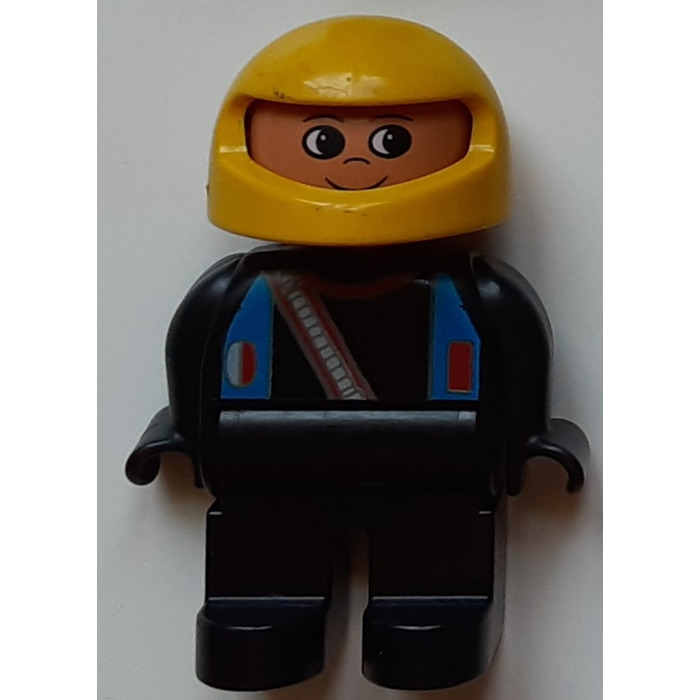 LEGO Racing Driver with Black Suit and Yellow Helmet Duplo Figure ...