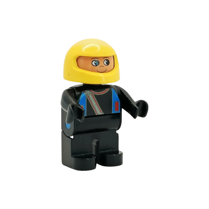 LEGO Racing Driver with Black Suit and Yellow Helmet Duplo Figure ...