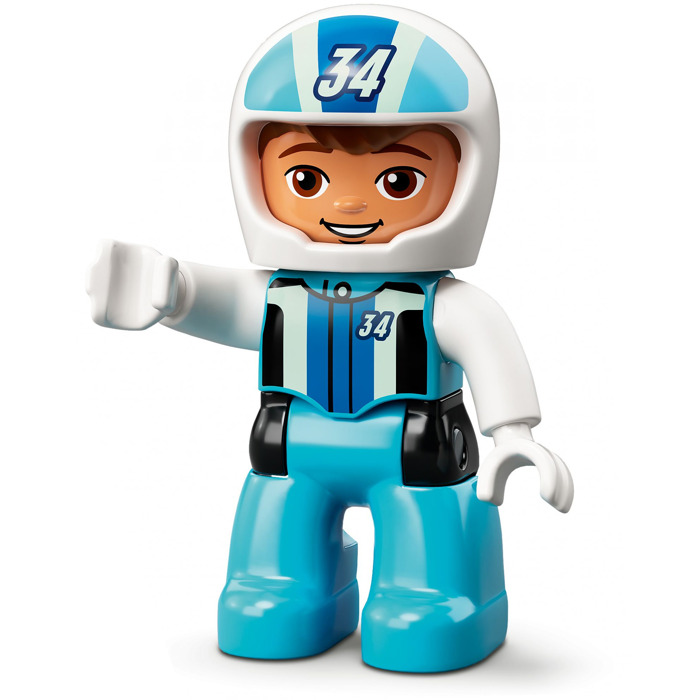 LEGO Racing Driver with Medium Azure and White Suit and Helmet Duplo ...