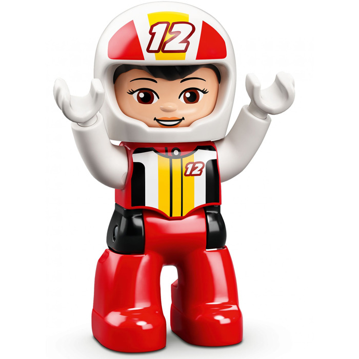 LEGO Racing Driver with Red and White Suit and Helmet Duplo Figure ...