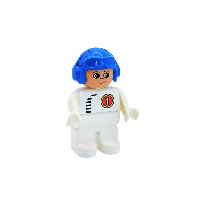 LEGO Racing Driver with White #1 Suit and Blue Aviator Helmet Duplo ...