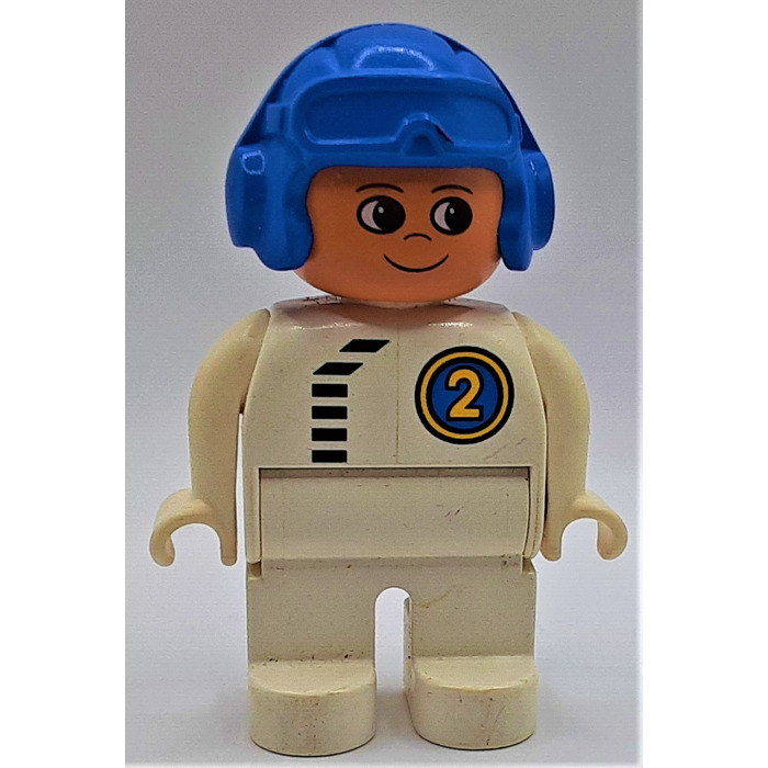 LEGO Racing Driver with White #2 Suit and Blue Aviator Helmet Duplo ...
